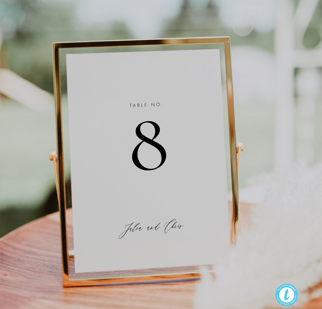 Printable Table Numbers Template, Modern Wedding Table Number Templett ...