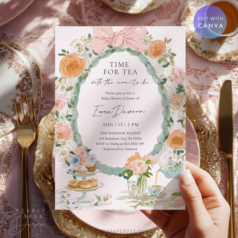 Tea Party Baby Shower Invitation Set, Books for Baby, Diaper Raffle ...