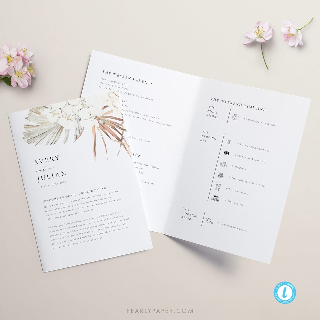 Outdoor Wedding Weekend Itinerary Template Boho Weekend Timeline ...