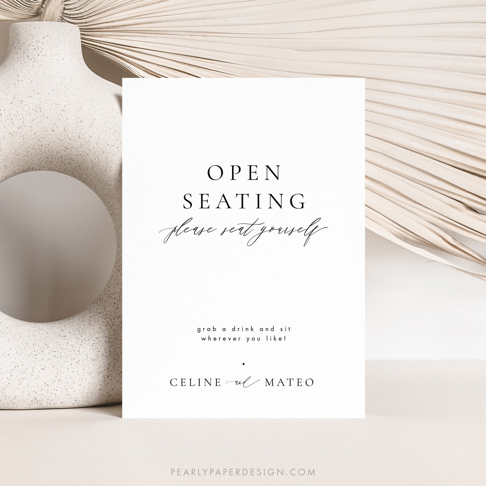 Open Seating Sign Template, Minimalist Seating Table Sign Download ...