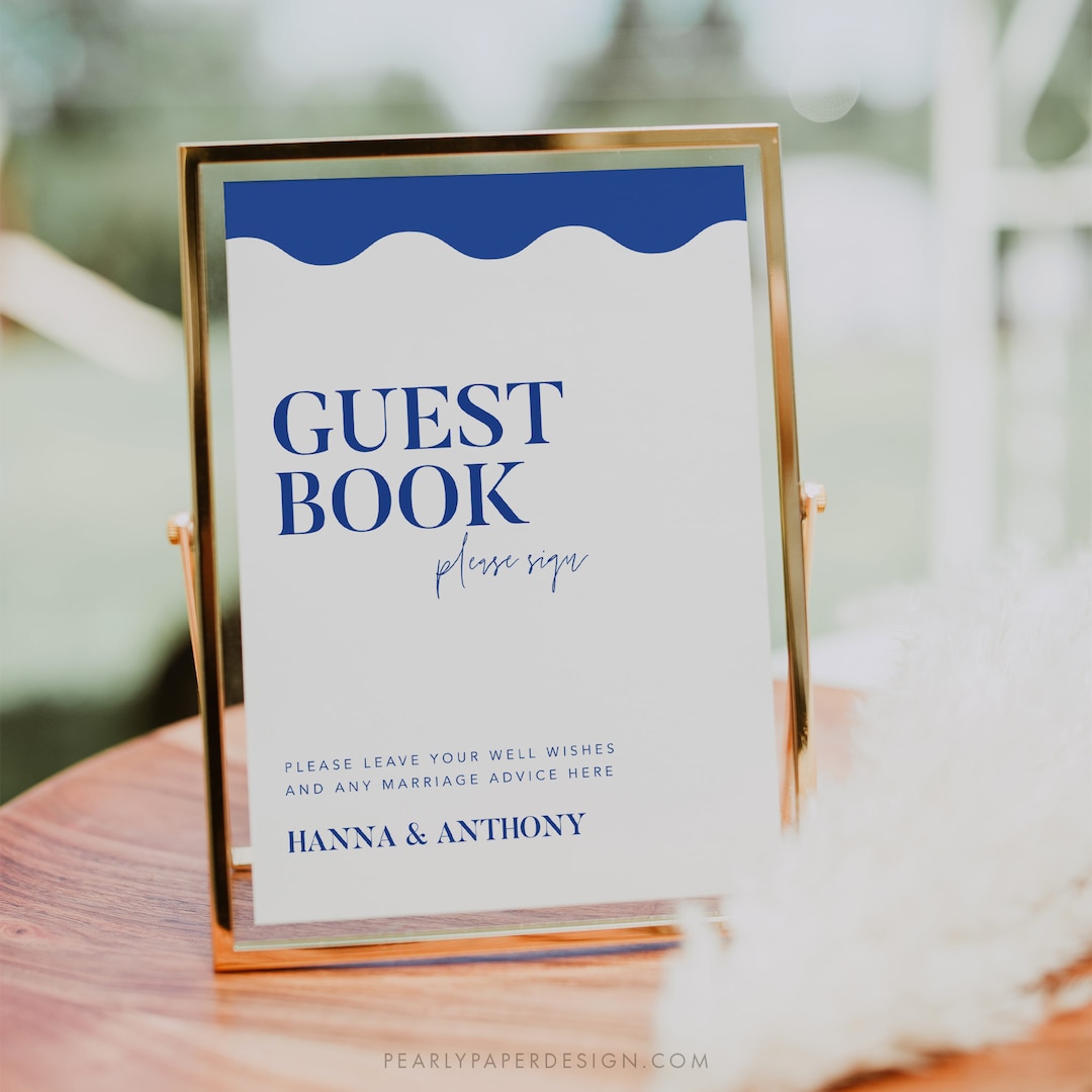Retro Blue Guest Book Sign Template, Modern Guest Book Sign, Editable ...