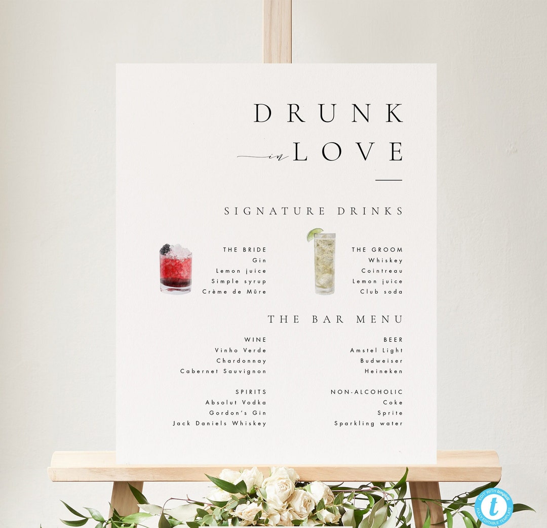 Printable Bar Menu Template Signature Cocktails Sign Download Elegant ...