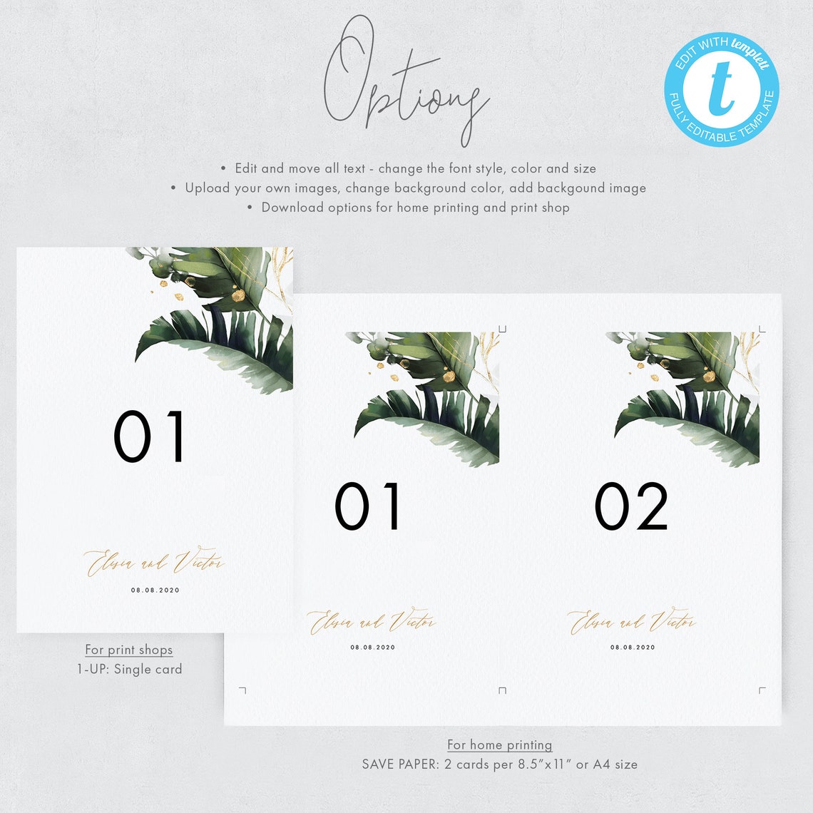 Tropical Table Numbers Template Download Templett Wedding Table Number ...