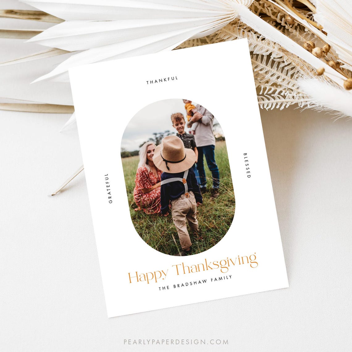 Modern Thanksgiving Photo Card Template, Double Arch Thanksgiving Card ...