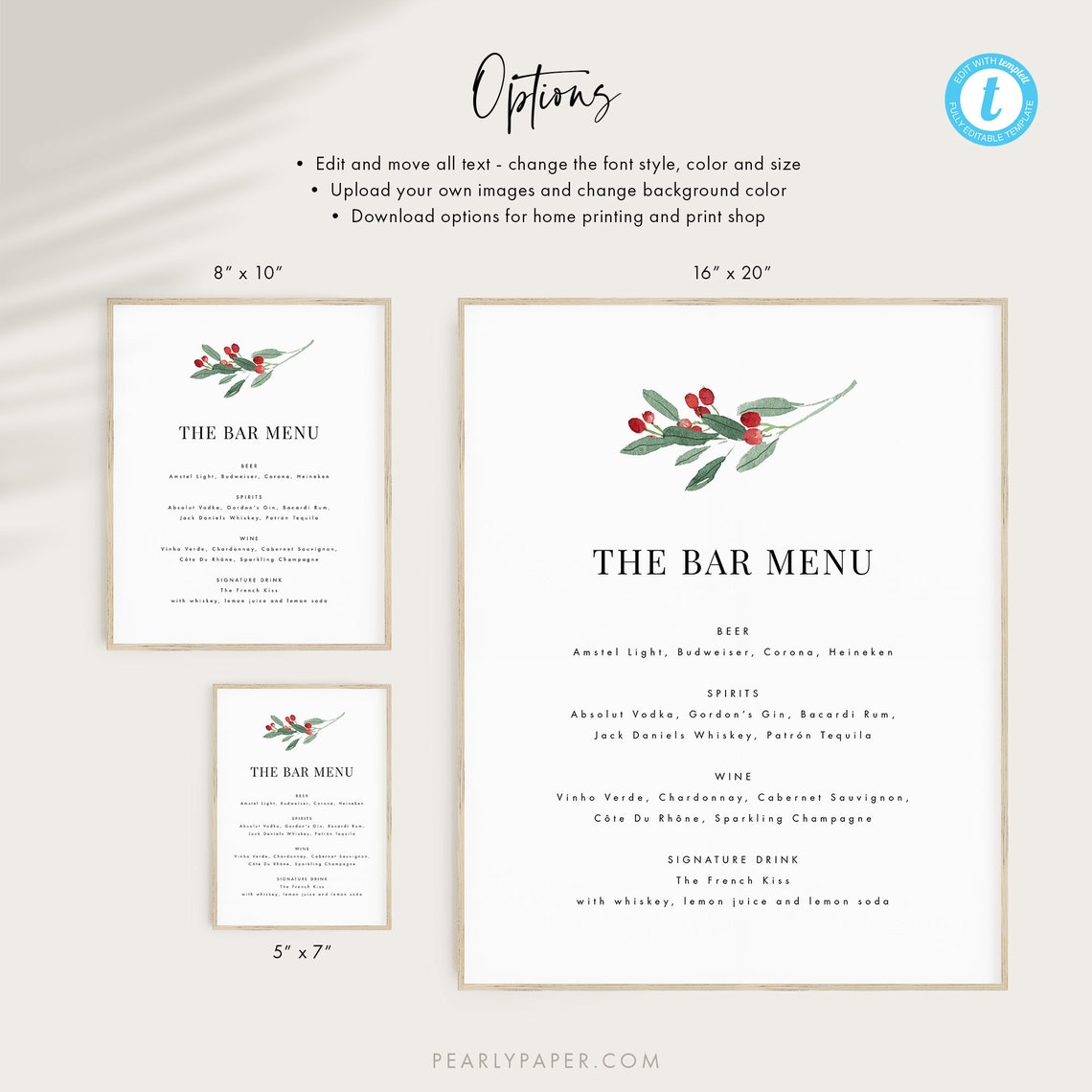 Christmas Bar Menu Template Printable Bar Sign Templett - Etsy