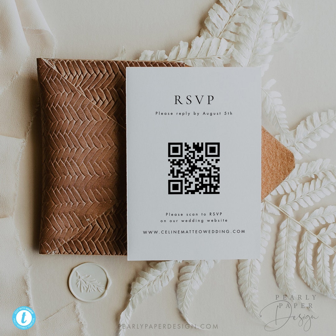 QR Code RSVP Card Template, Minimalist Wedding Response Card, Printable ...