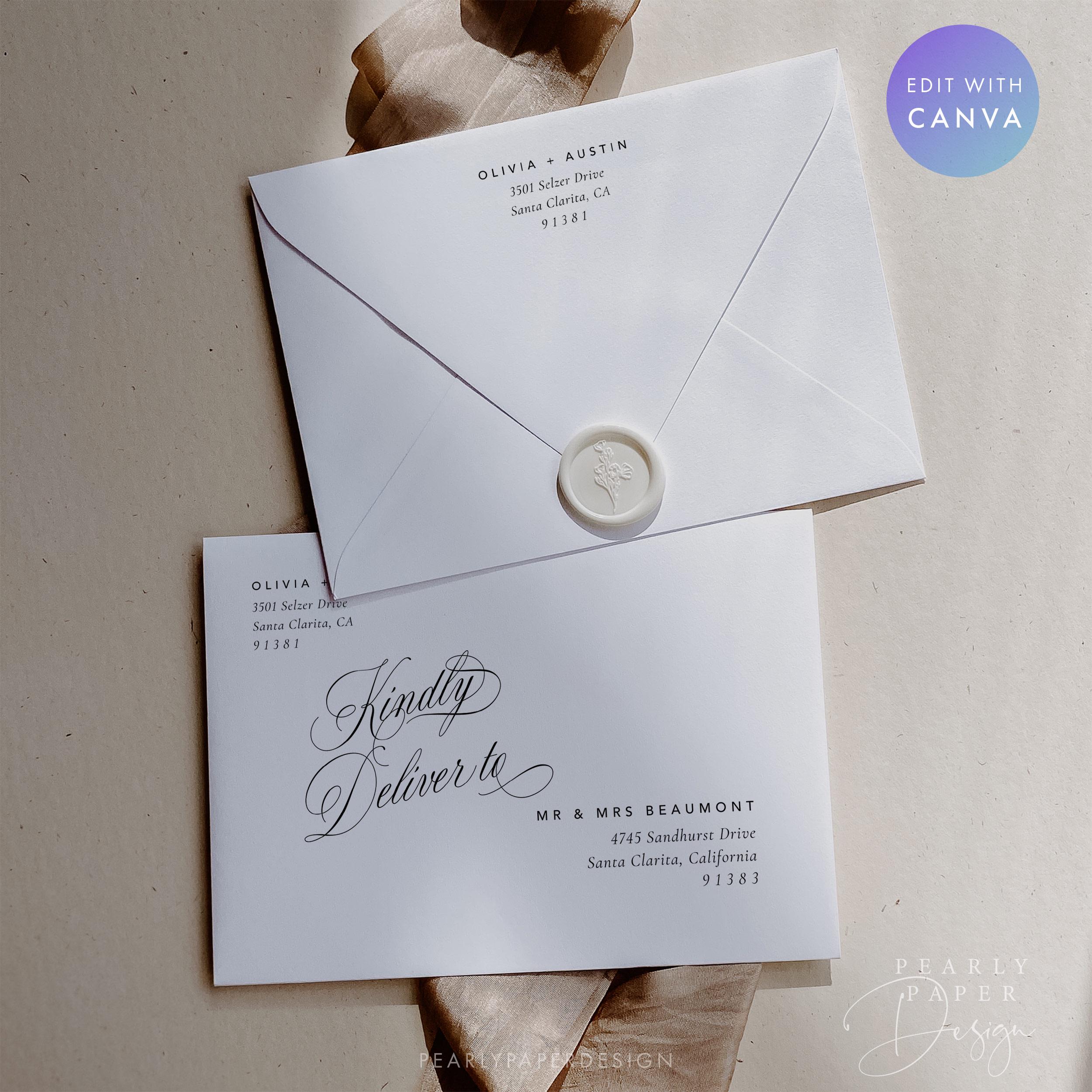 A7 Envelope Addressing Template for Canva, Calligraphy Wedding Envelope ...