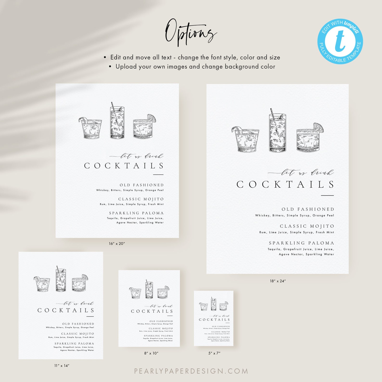 Printable Signature Cocktails Sign Template, Minimalist Wedding Bar ...