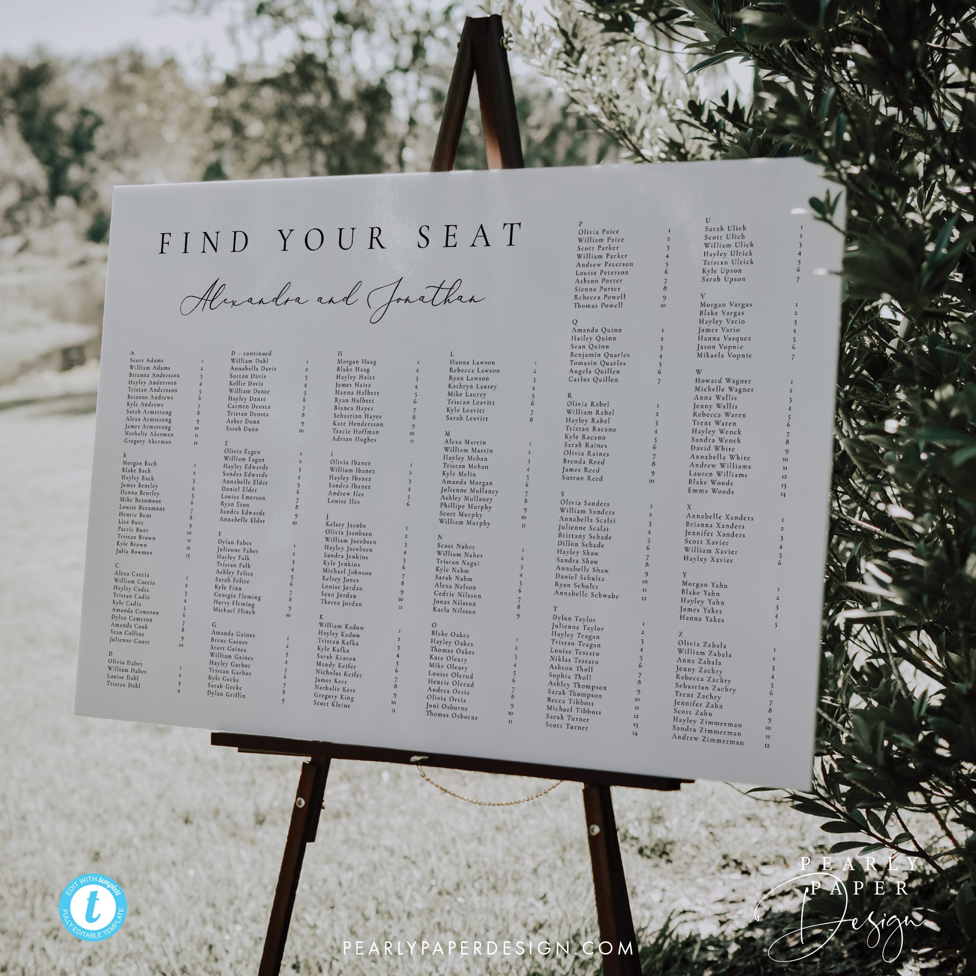 Alphabetical Seating Chart Template Download Minimalist Seating ...