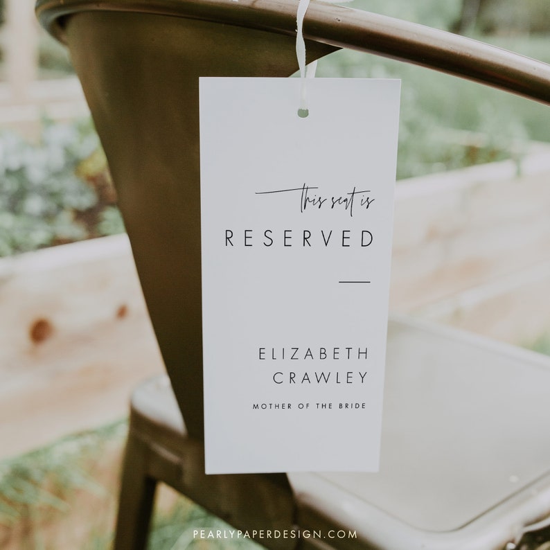 Printable Wedding Seating Tag, Reserved Seating Tag Template, Modern ...