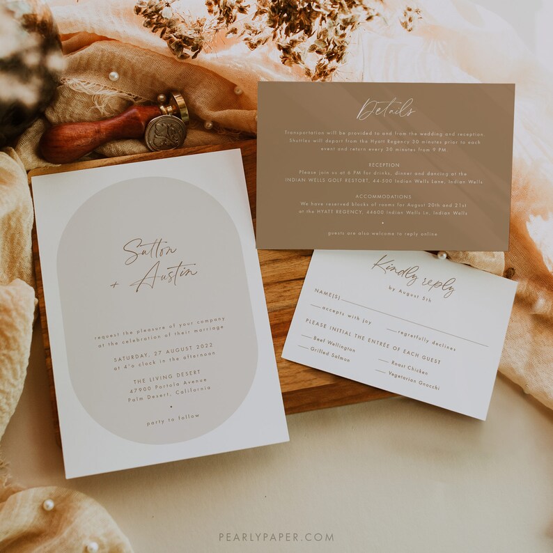 Beige Wedding Invitation Template Digital Download Oval - Etsy