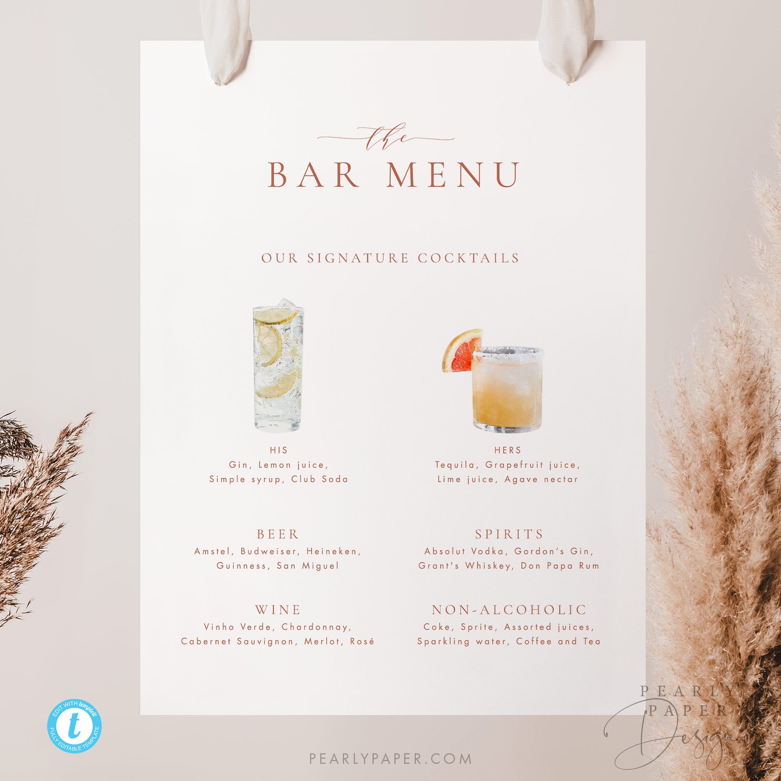 Terracotta Bar Menu Template Signature Cocktails Sign Download | Etsy