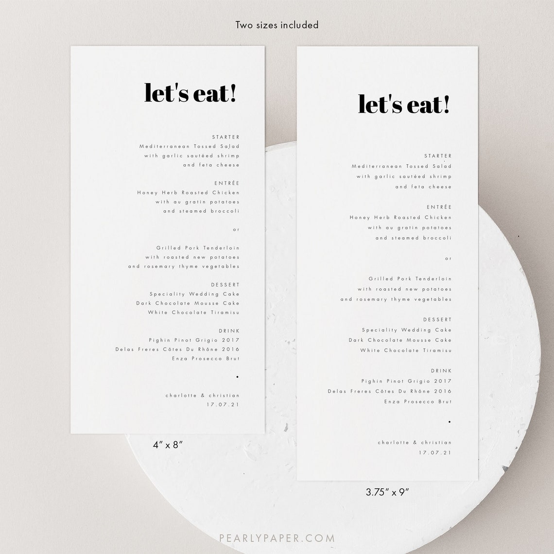 Modern Menu Template Download Minimalist Wedding Menu Simple | Etsy