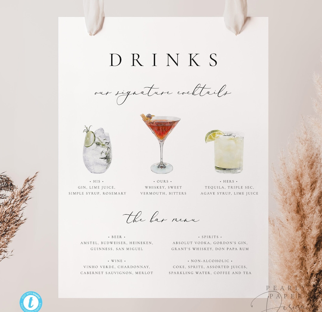 Printable Bar Menu Template Download Signature Cocktails Sign ...