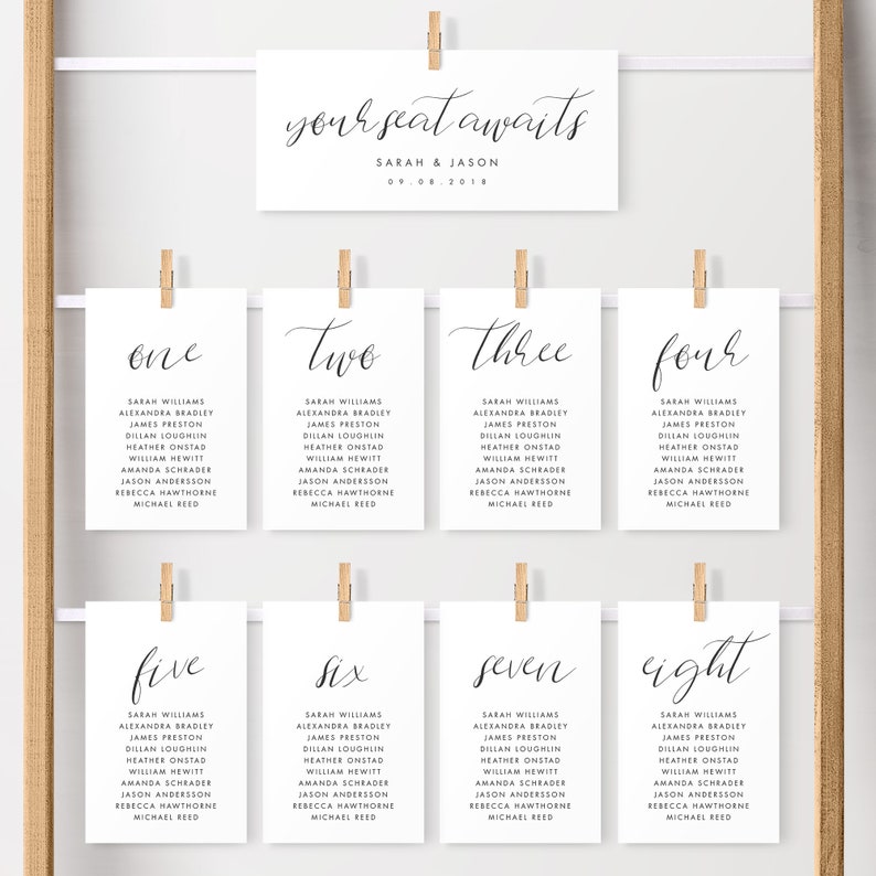 Wedding Seating Chart Template Simple Table Cards Seating | Etsy