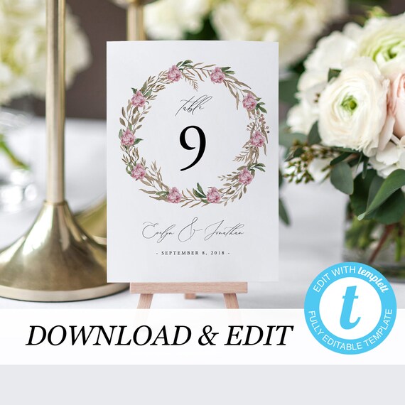 Table numbers template Templett printable Table numbers Table | Etsy