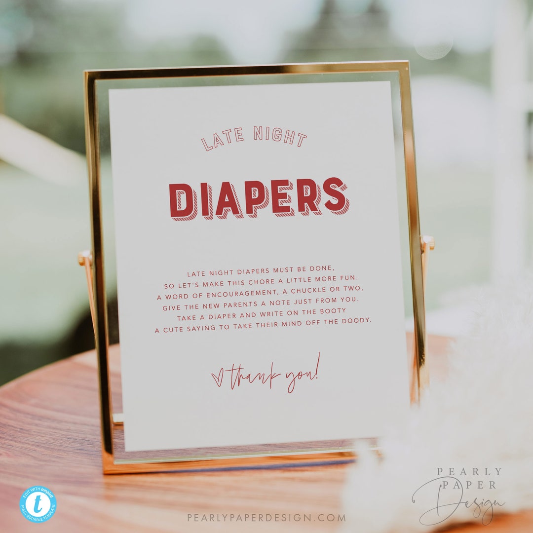 Late Night Diapers Sign Template, Printable Late Night Diaper Sign ...