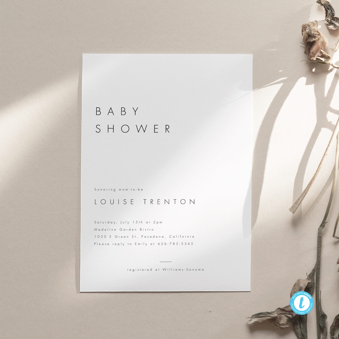 Minimalist Baby Shower Invitation Template Download Modern Baby Shower ...