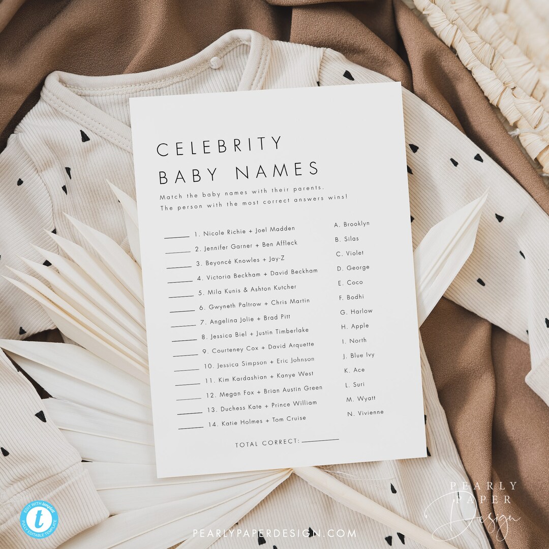 Celebrity Baby Name Game Template, Minimalist Baby Shower Game ...
