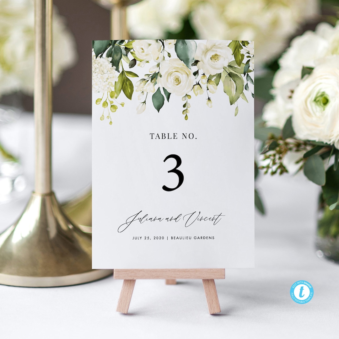 Editable Table Numbers Template Floral Wedding Table Number Rustic ...