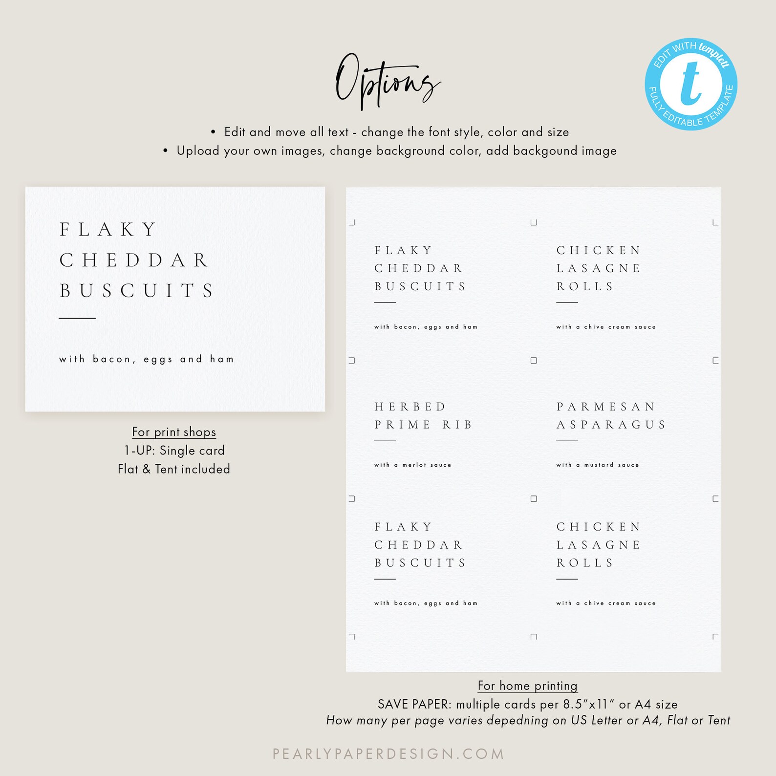 Elegant Buffet Card Template Wedding Buffet Label Modern - Etsy