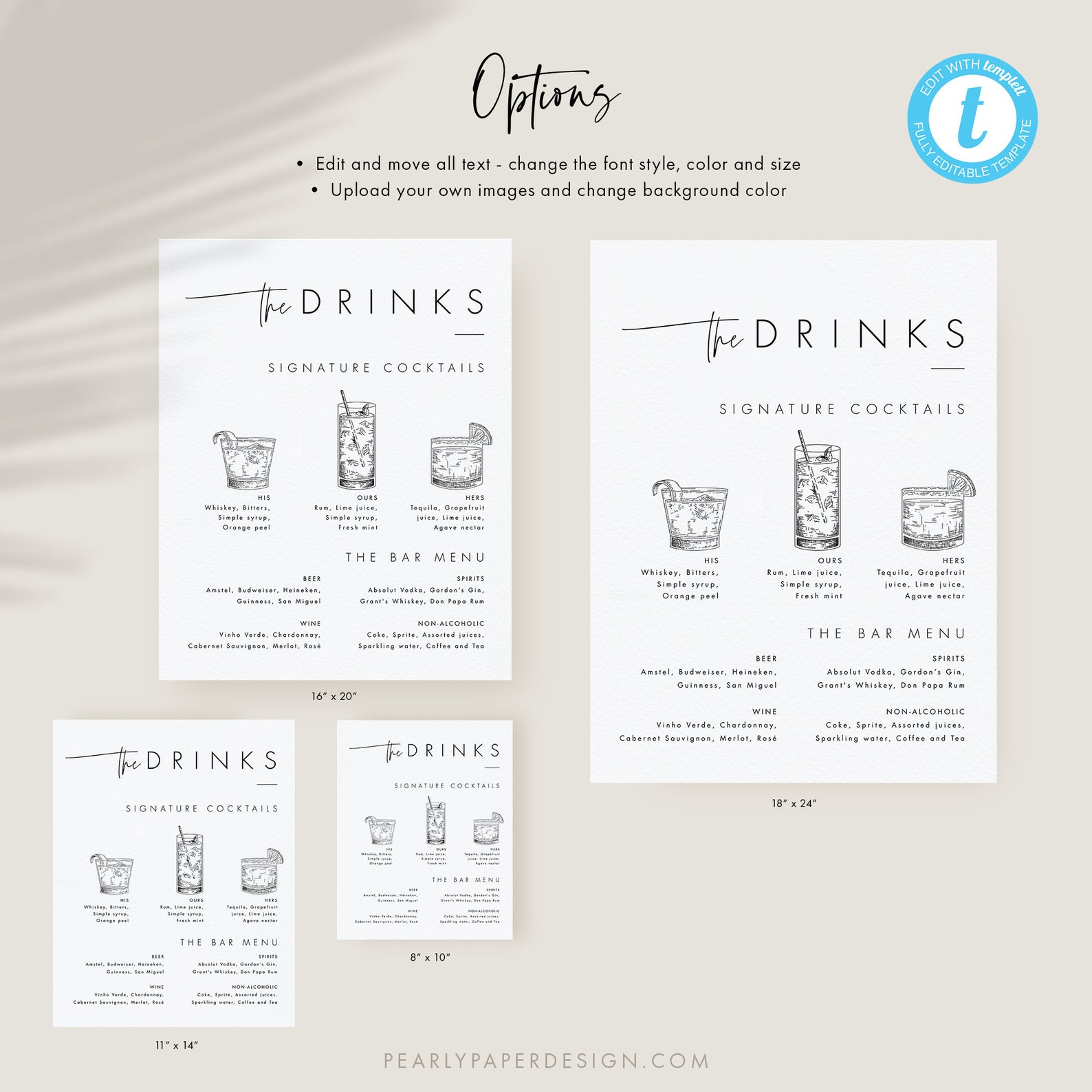 Bar Menu Template, Signature Cocktails Sign, Sketch Drink Menu Sign ...