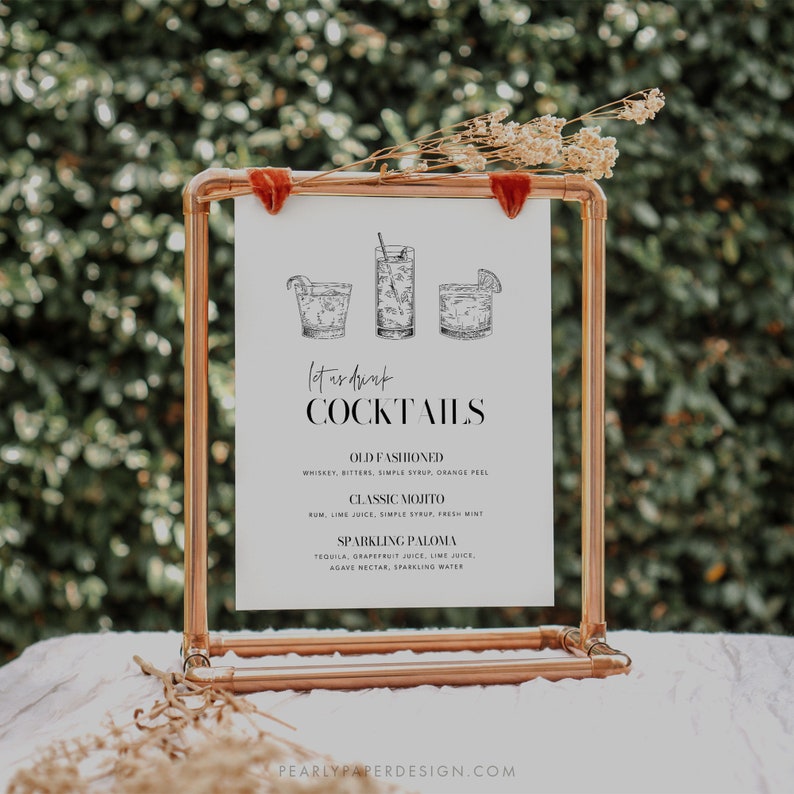 Printable Signature Cocktails Sign Template, Elegant Wedding Bar Sign ...