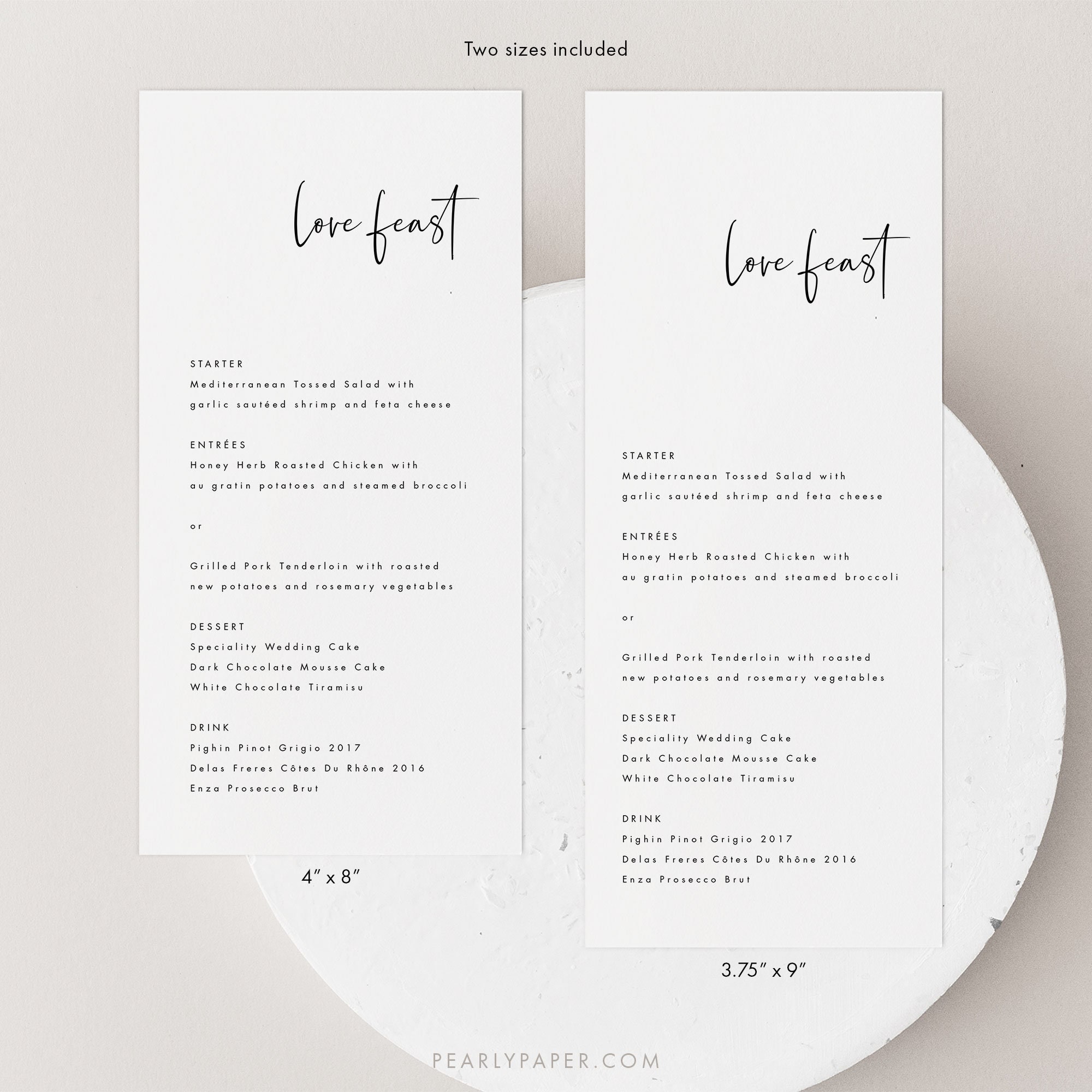 Minimalist Menu Template Printable Menu Digital Download - Etsy