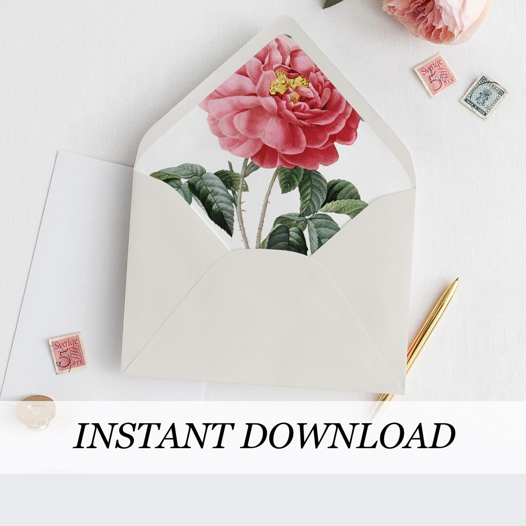 Floral Envelope Liner Template Pink Rose Envelope Liner Rustic Wedding ...