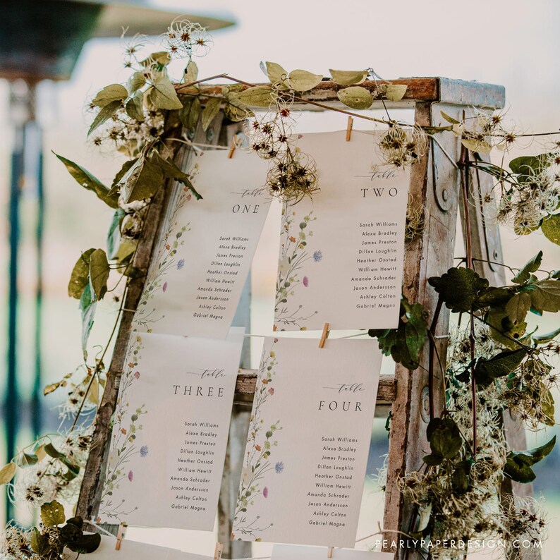 Boho Table Numbers Seating Chart Cards Template, Floral Wedding Seating ...