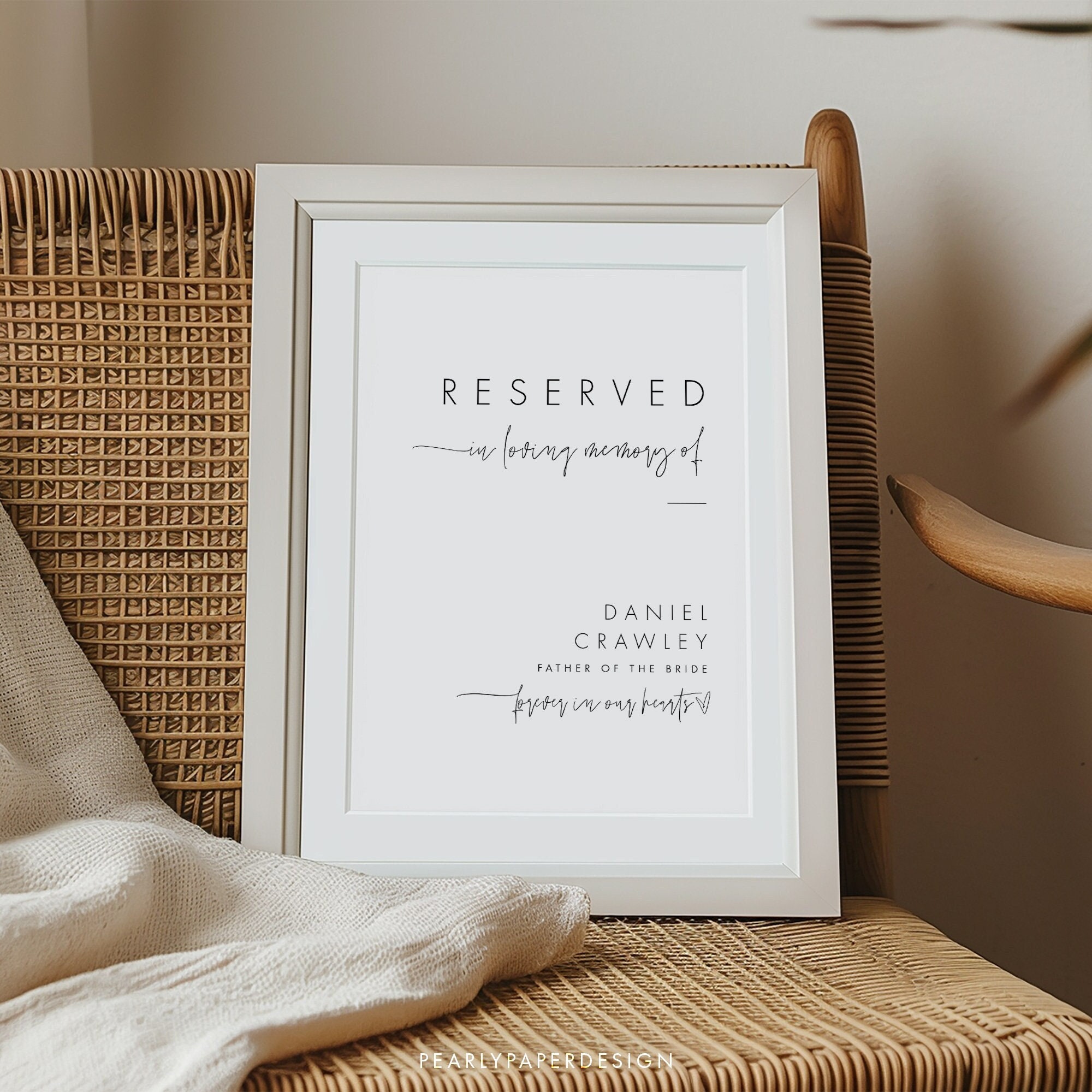 In Loving Memory Sign Template, Reserved Seating Memorial Sign, Minimalist Seating Sign With ...