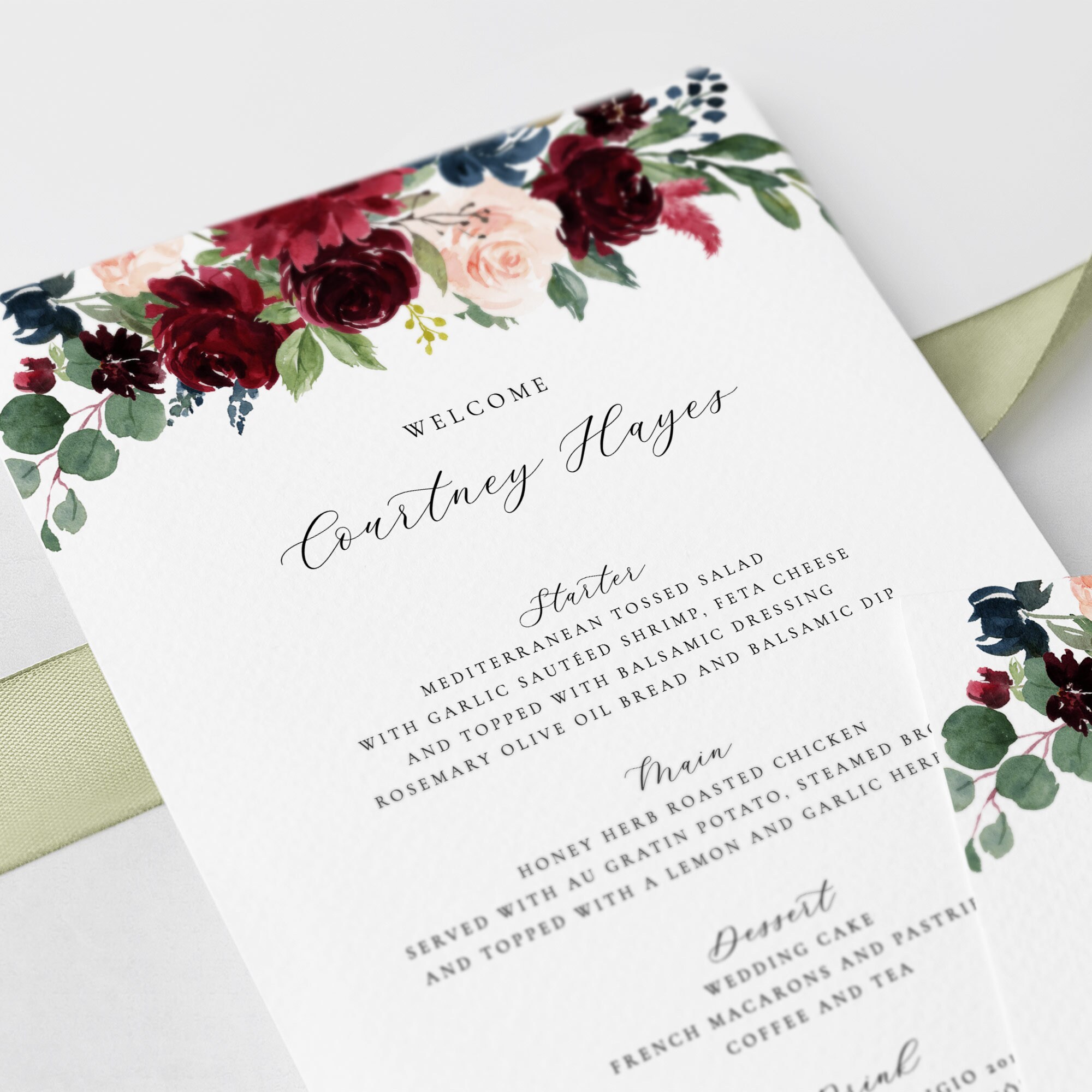 Editable Menu Place Cards Template Marsala Printable Wedding Place Card ...