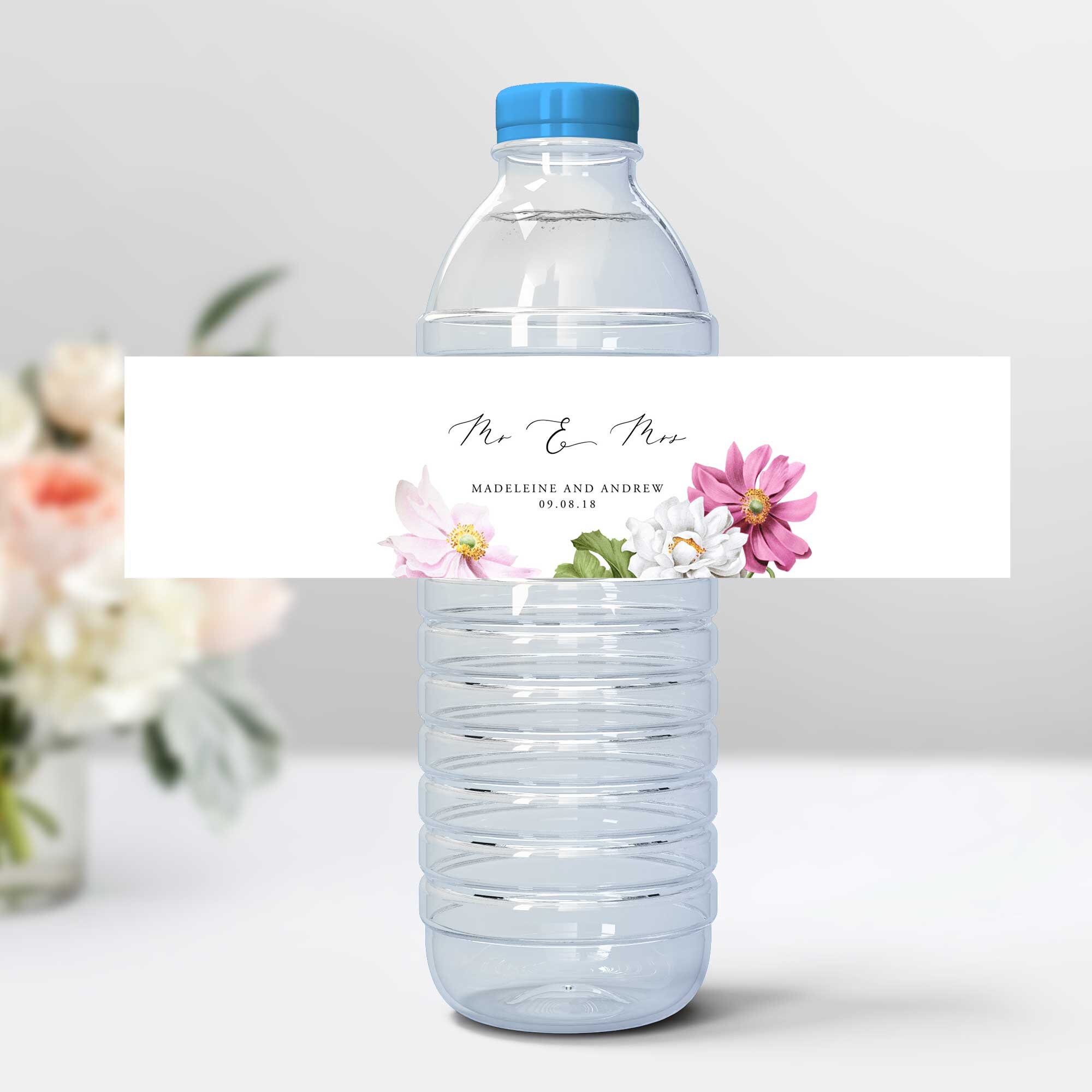 Floral Water Bottle Label Printable Label Template Custom | Etsy