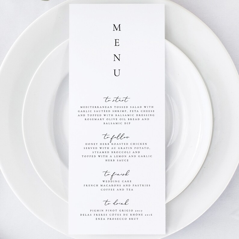 Modern Wedding Menu Template Editable Wedding Menu Elegant | Etsy