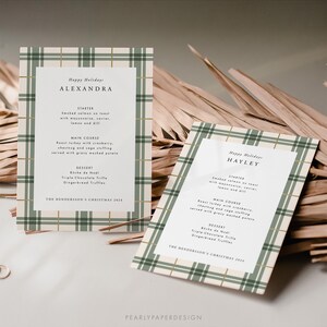 Plaid Christmas Menu Template, Green Christmas Dinner Menu Card ...
