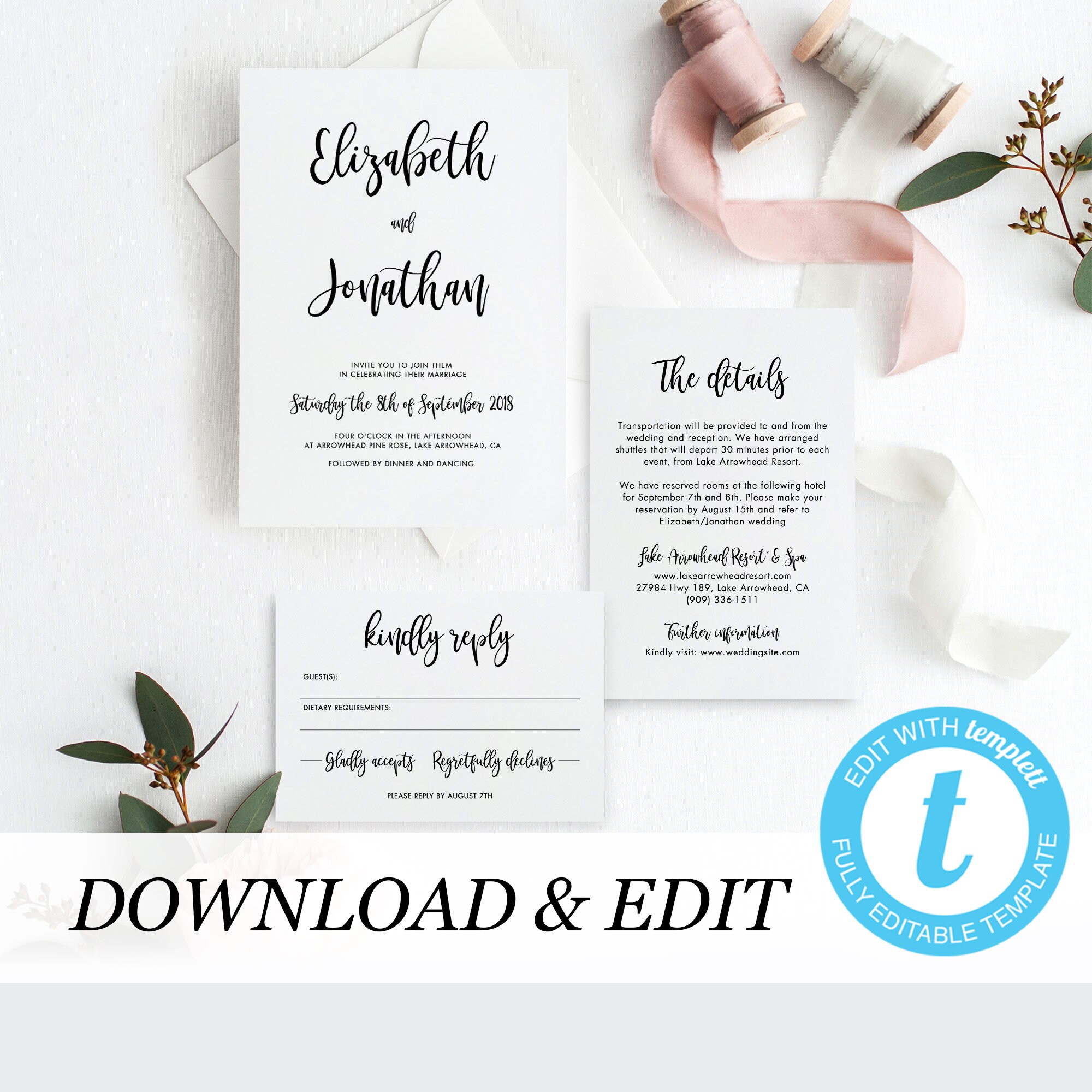 Wedding Invitation Printable Invitation Template Templett | Etsy