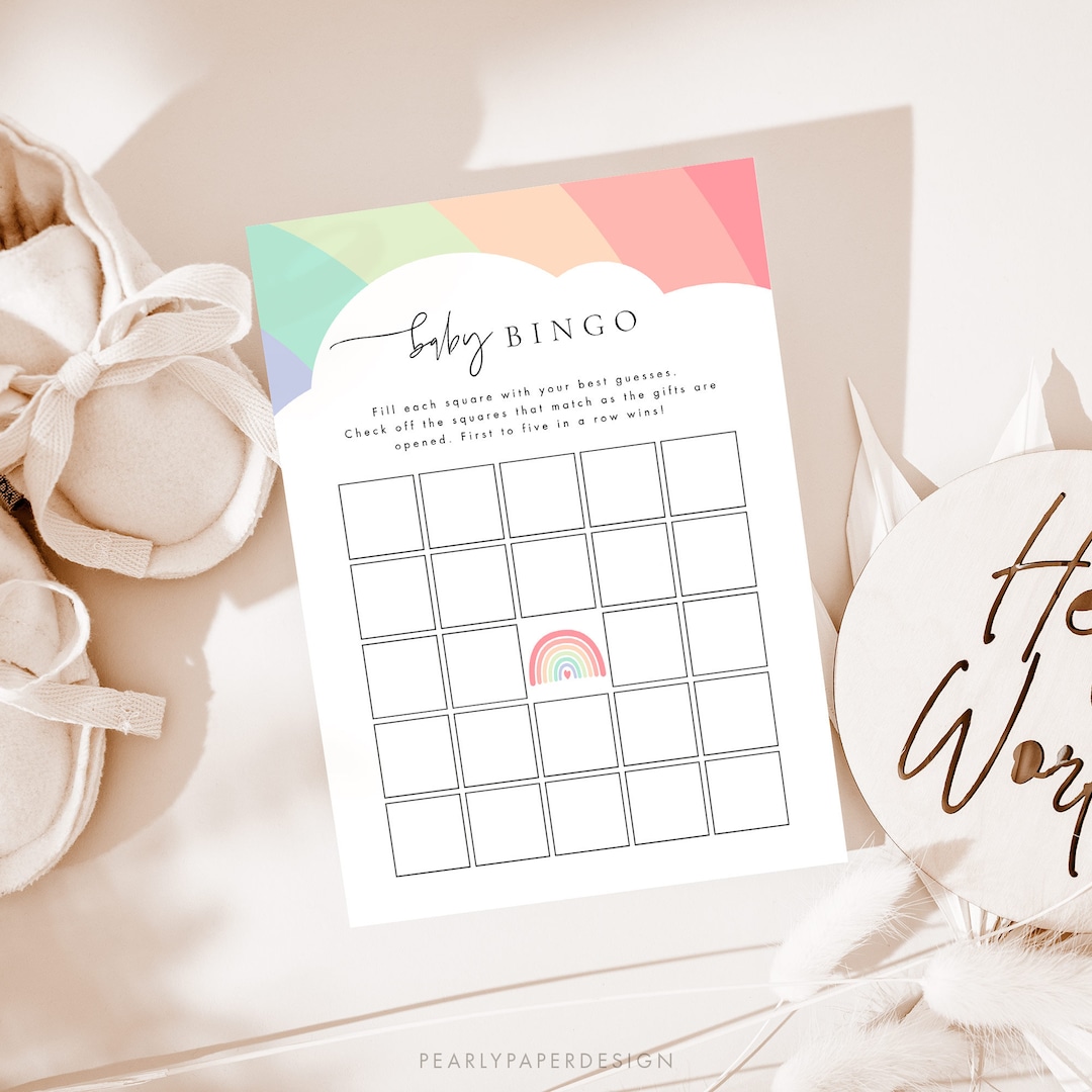 Rainbow Bingo Game Template, Rainbow Baby Shower Bingo, Baby Shower ...