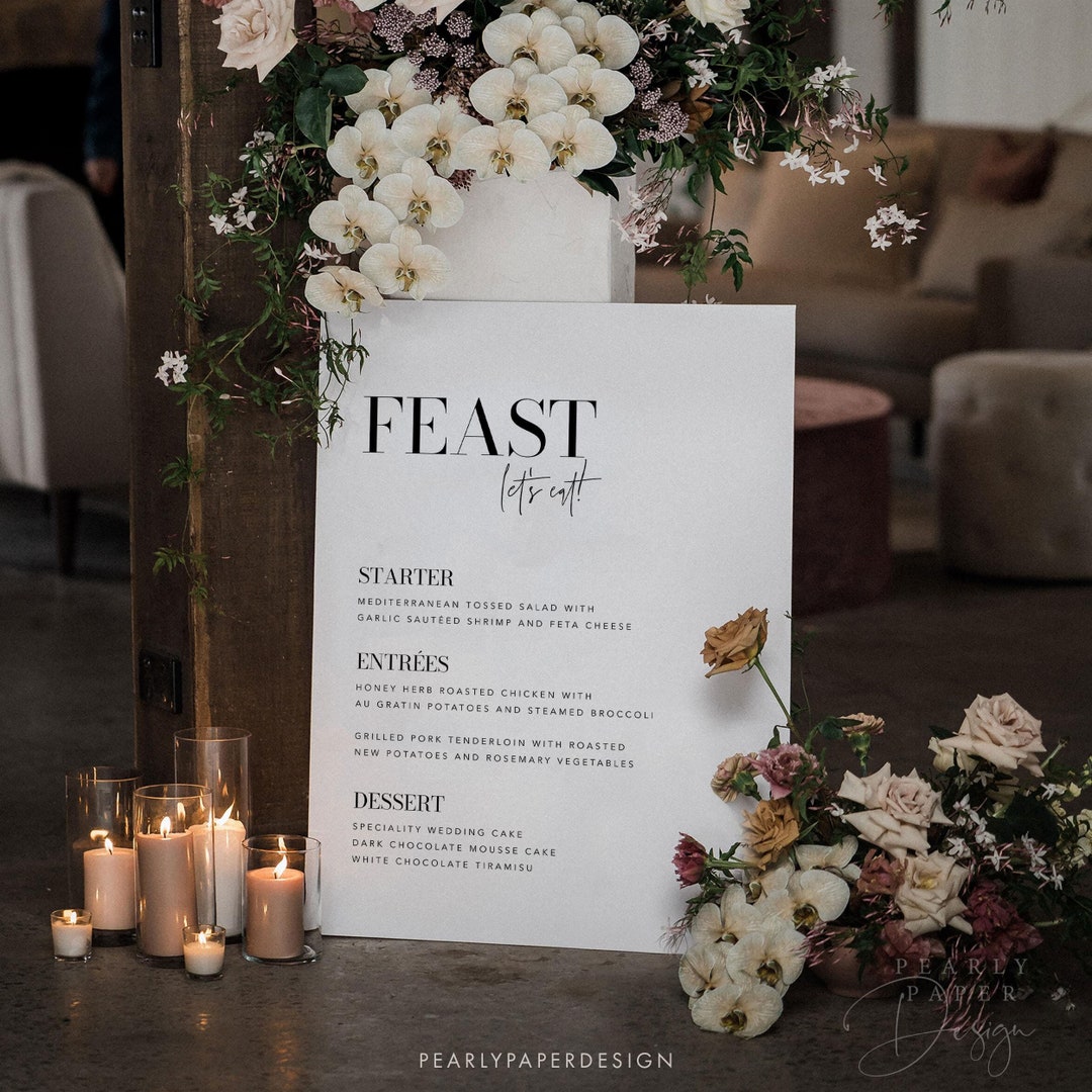 Dinner Menu Sign Template, Minimalist Buffet Menu Sign, Wedding Menu ...