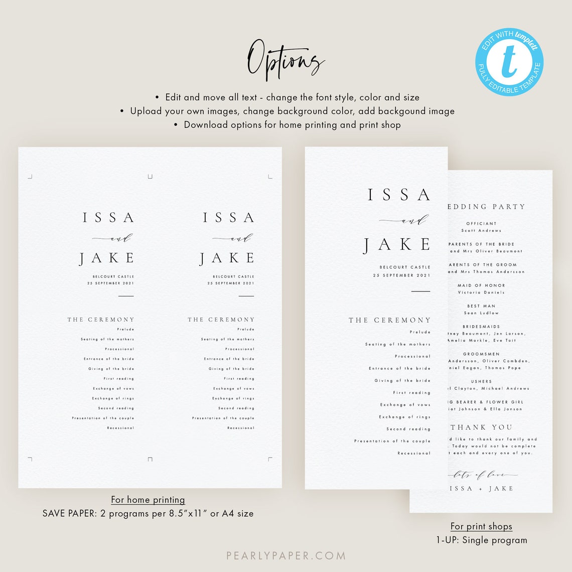 Wedding Ceremony Program Simple Program Template Elegant - Etsy