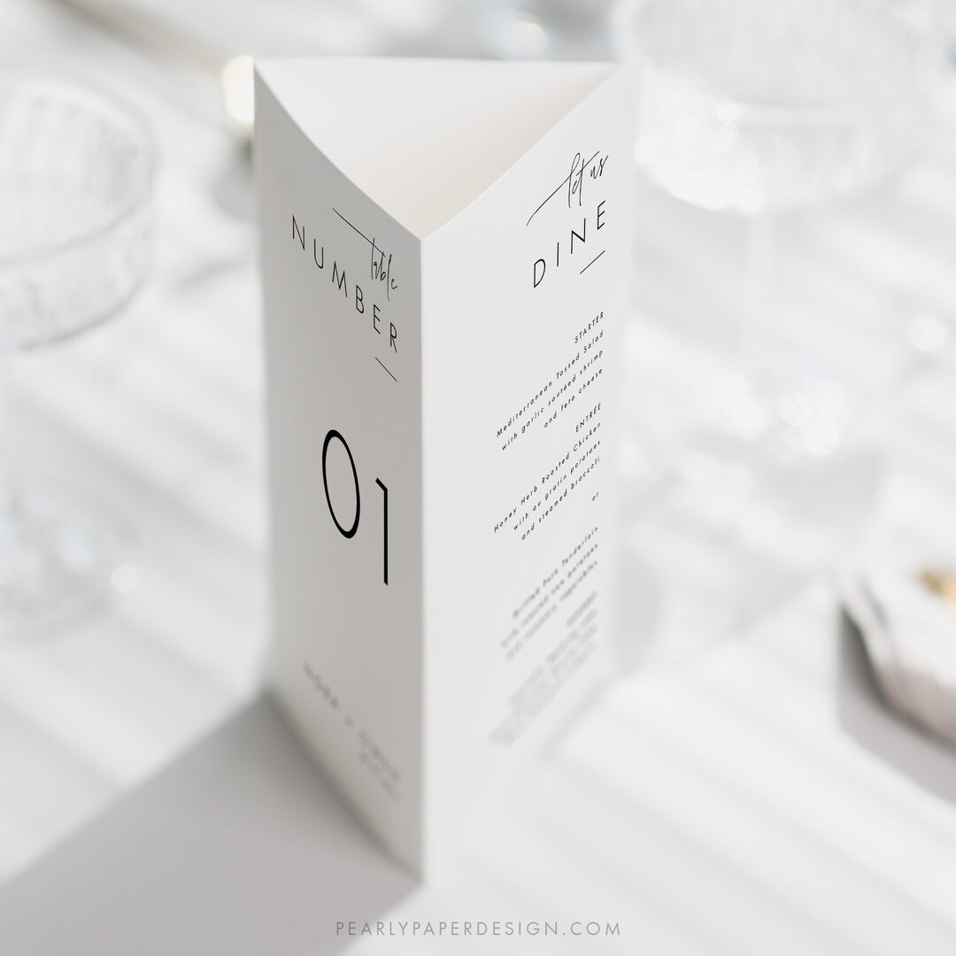 Minimalist Trifold Table Numbers Template, Editable Trifold Menu Template, Printable Wedding ...
