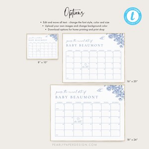 Due Date Calendar Sign Template, Blue Floral Baby Shower Calendar Game ...