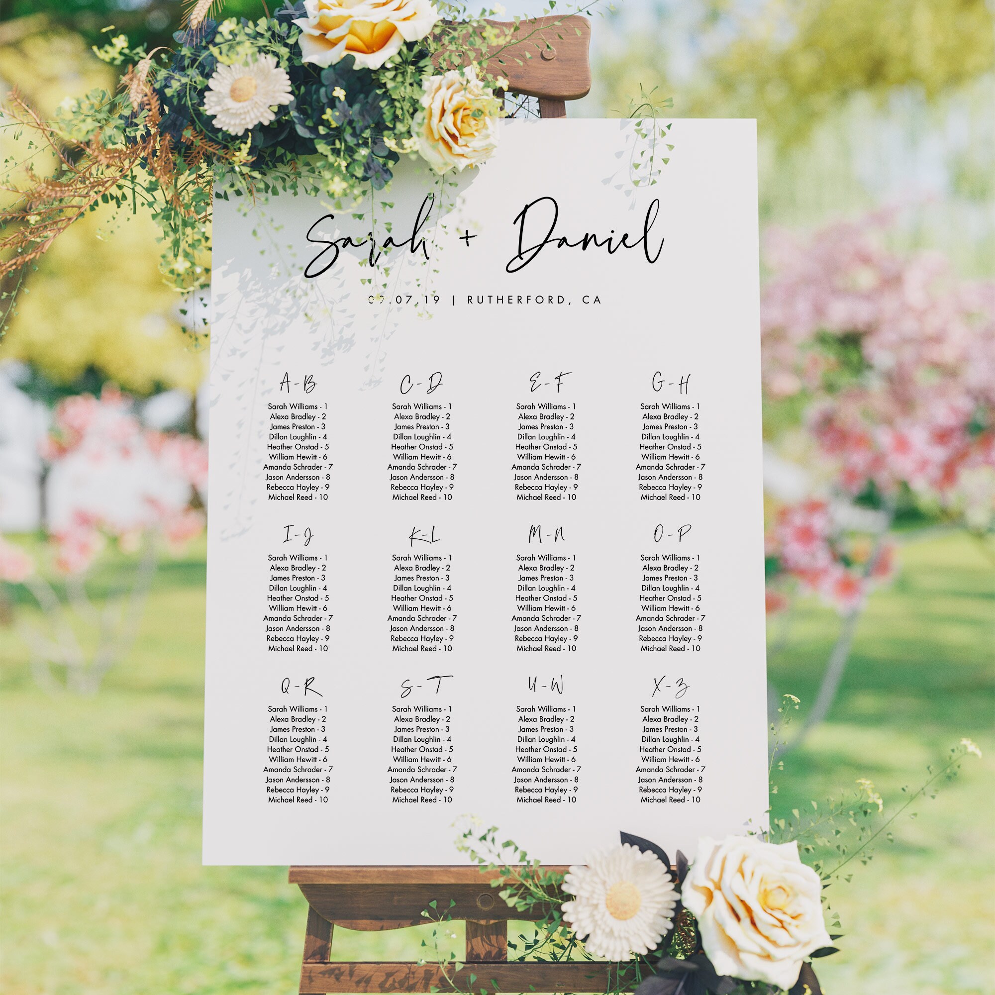 Alphabetical Seating Chart Template Download Modern Seating | Etsy