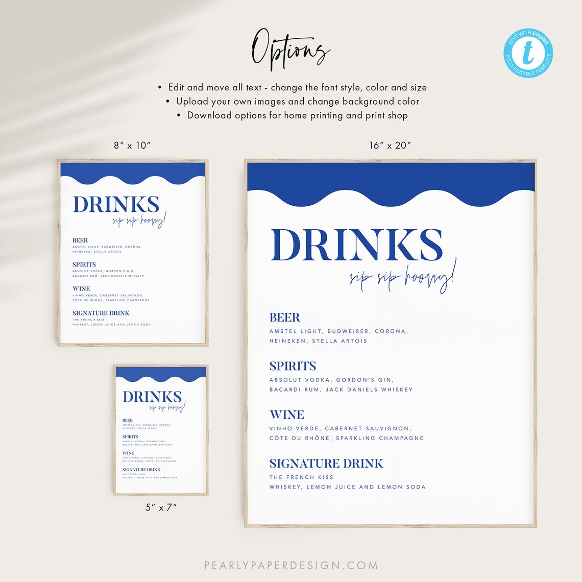 Blue Retro Bar Menu Sign Template, Drinks Menu Minimalist Bar Menu Sign ...