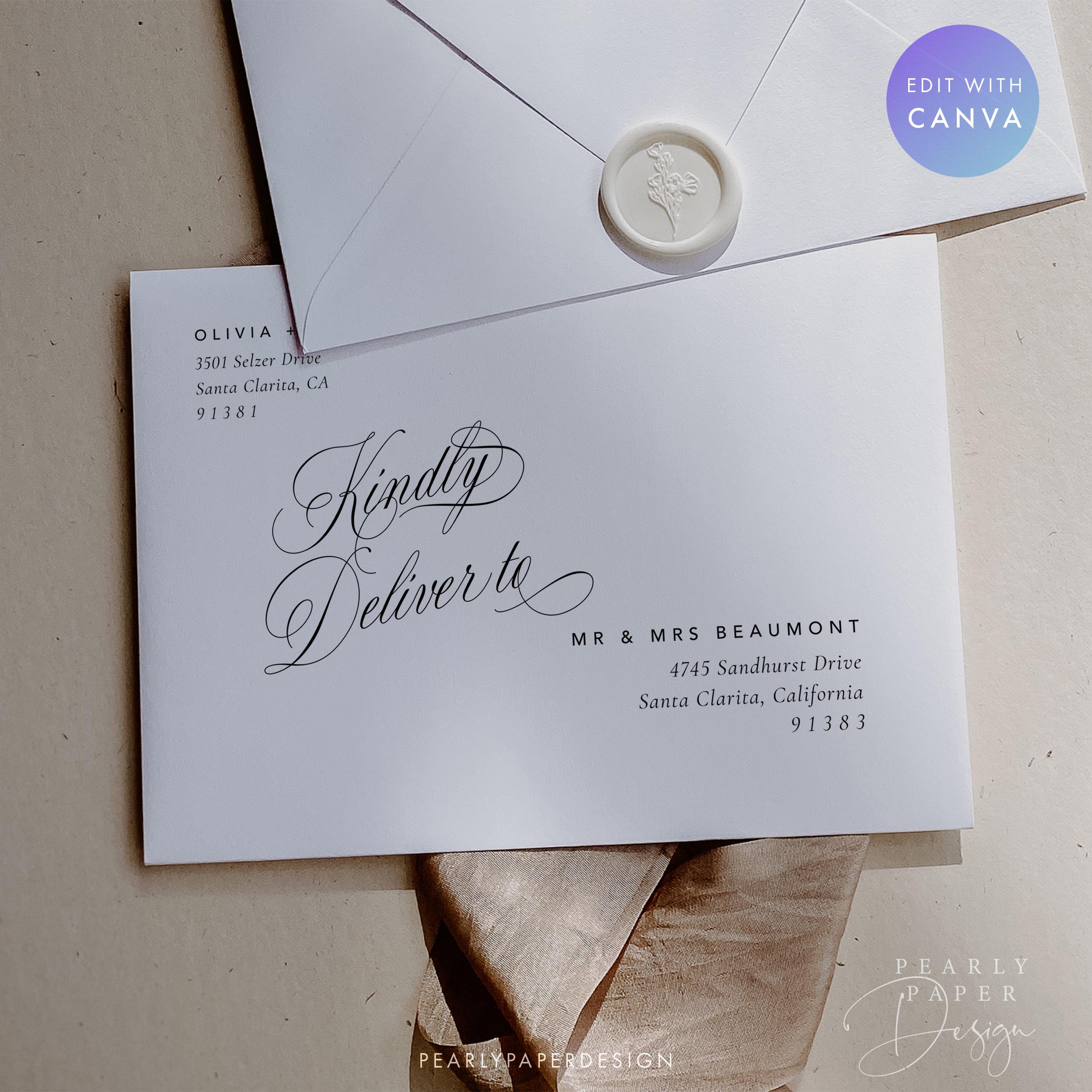 A7 Envelope Addressing Template for Canva, Calligraphy Wedding Envelope ...