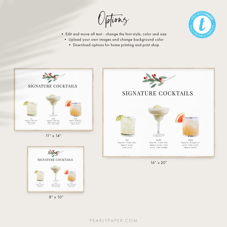 Printable Signature Cocktails Sign Template Download Christmas - Etsy