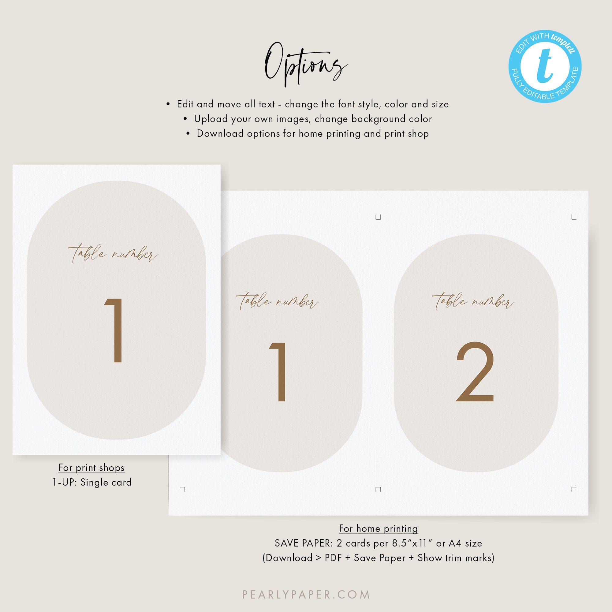 Beige Table Numbers Template Oval Arch Wedding Table Cards | Etsy