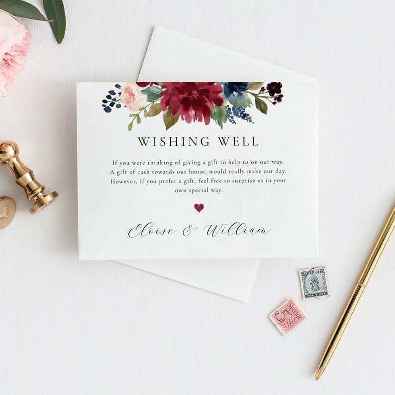 Wishing Well Template Wedding Wishing Well Card Gift Request - Etsy