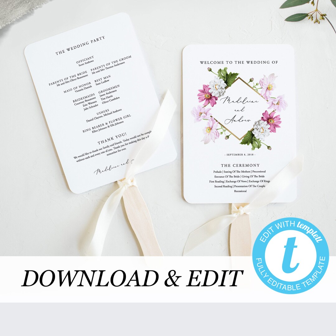 Floral Wedding Ceremony Program Template Elegant Modern Wedding Program ...