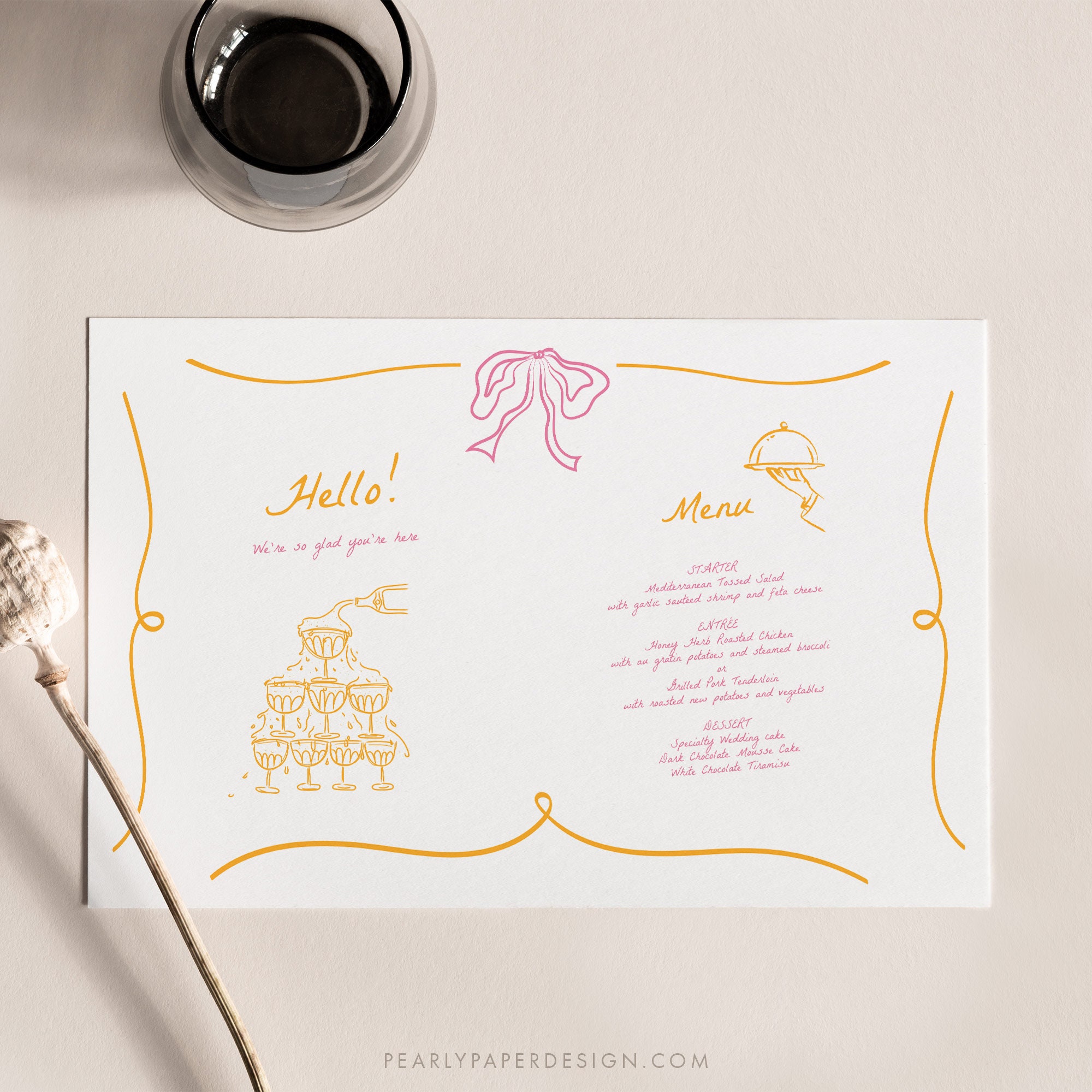 Whimsical Placemat Template, Squiggle Menu Template, Wedding Placemat ...