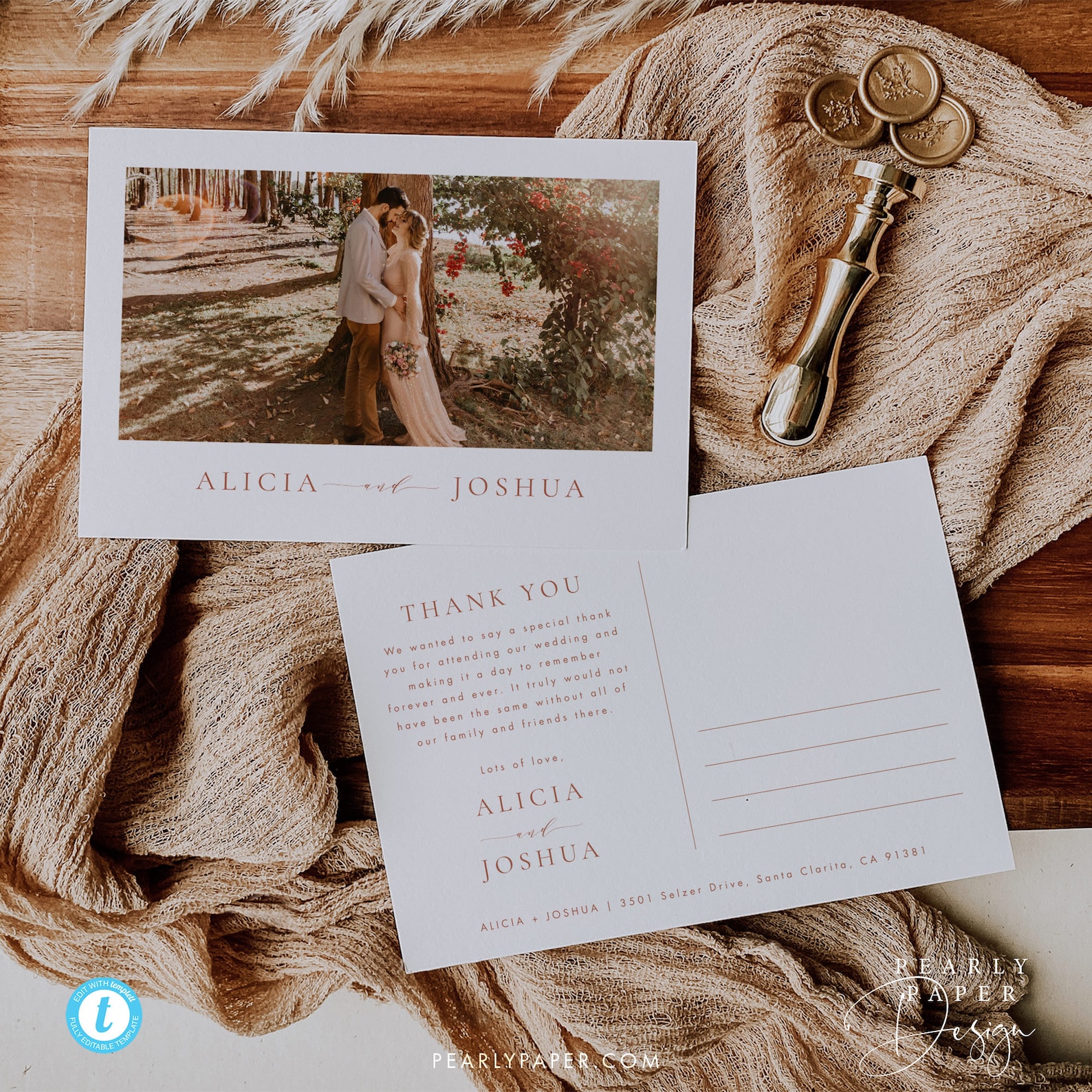 Printable Thank You Postcard Template Download Rust and Terracotta ...